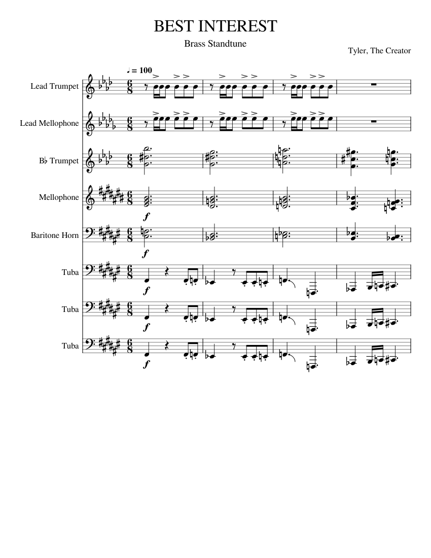 BEST INTEREST - Tyler, The Creator Sheet Music for Tuba, Mellophone ...
