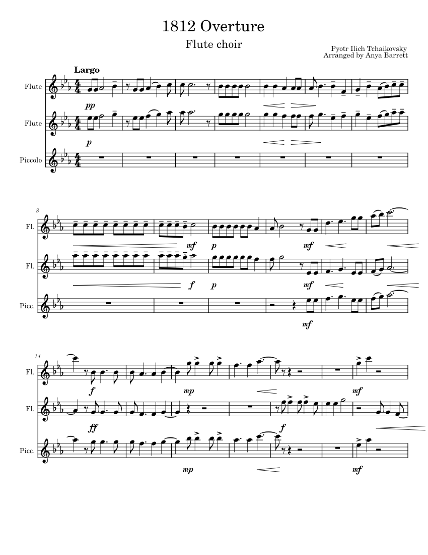 1812 Overture for flute trio- Pyotr Tchaikovsky Sheet Music for Flute ...