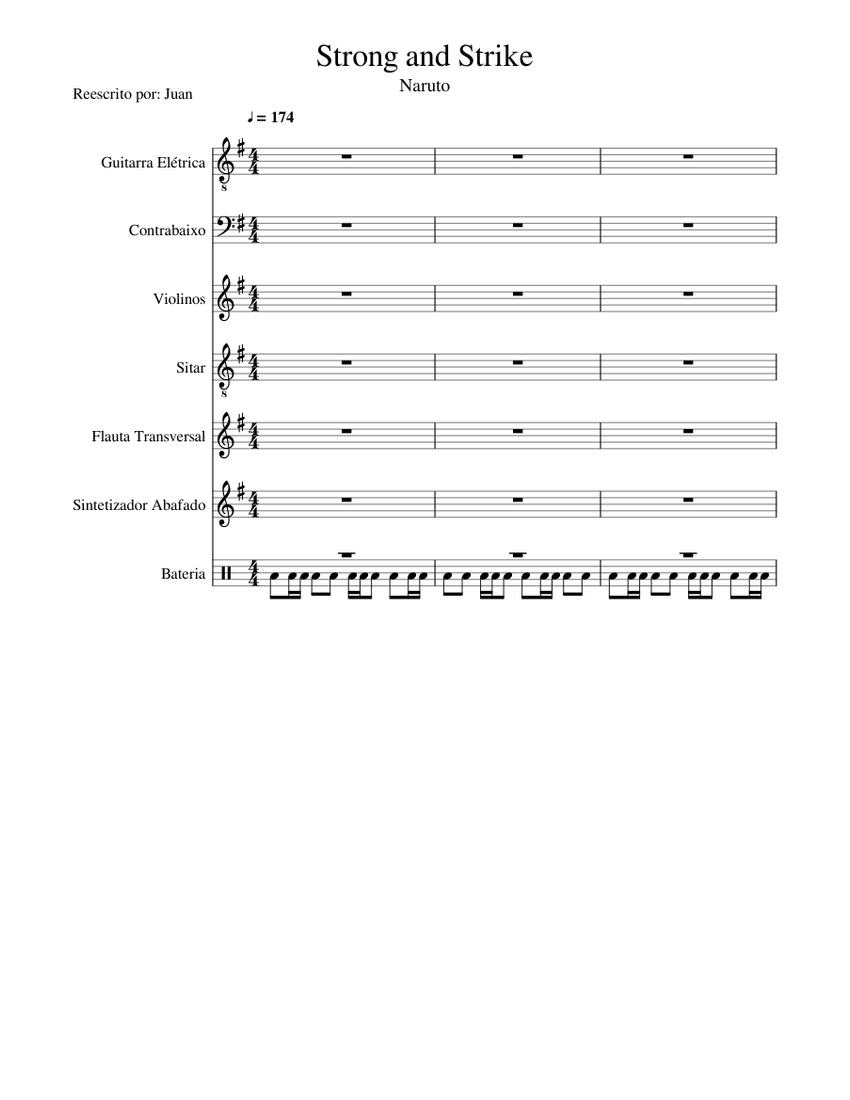 Strong and Strike Sheet Music for Flute, Guitar, Bass guitar, Drum ...