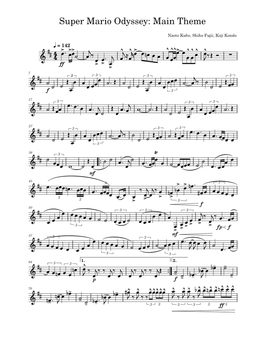 Super Mario Odyssey: Main Theme [Trumpet Solo] Sheet Music for Trumpet ...