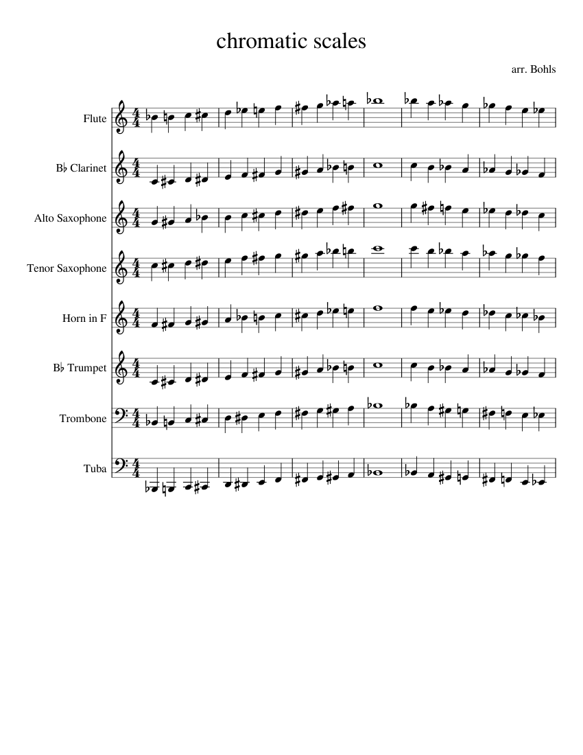 chromatic scales Sheet music for Trombone, Tuba, Flute, Clarinet in b-flat & more instruments ...