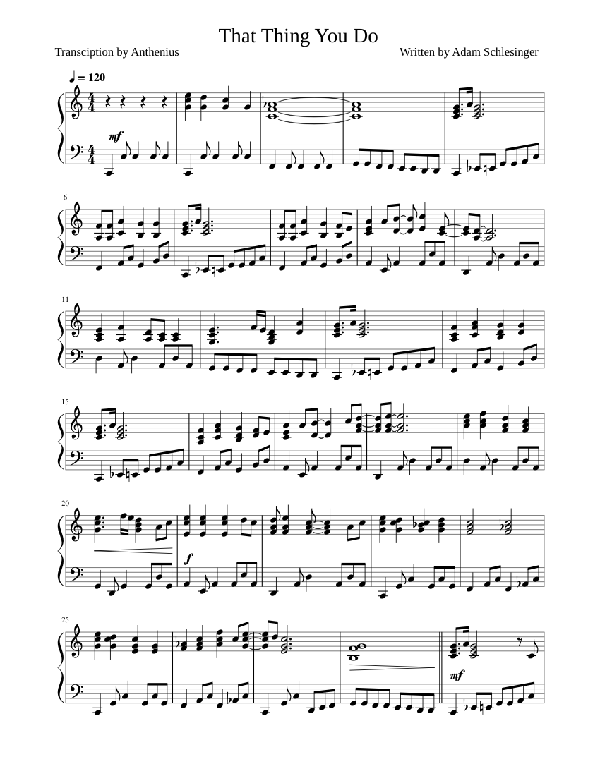 That Thing You Do - Adam Schlesinger Sheet music for Piano (Solo ...