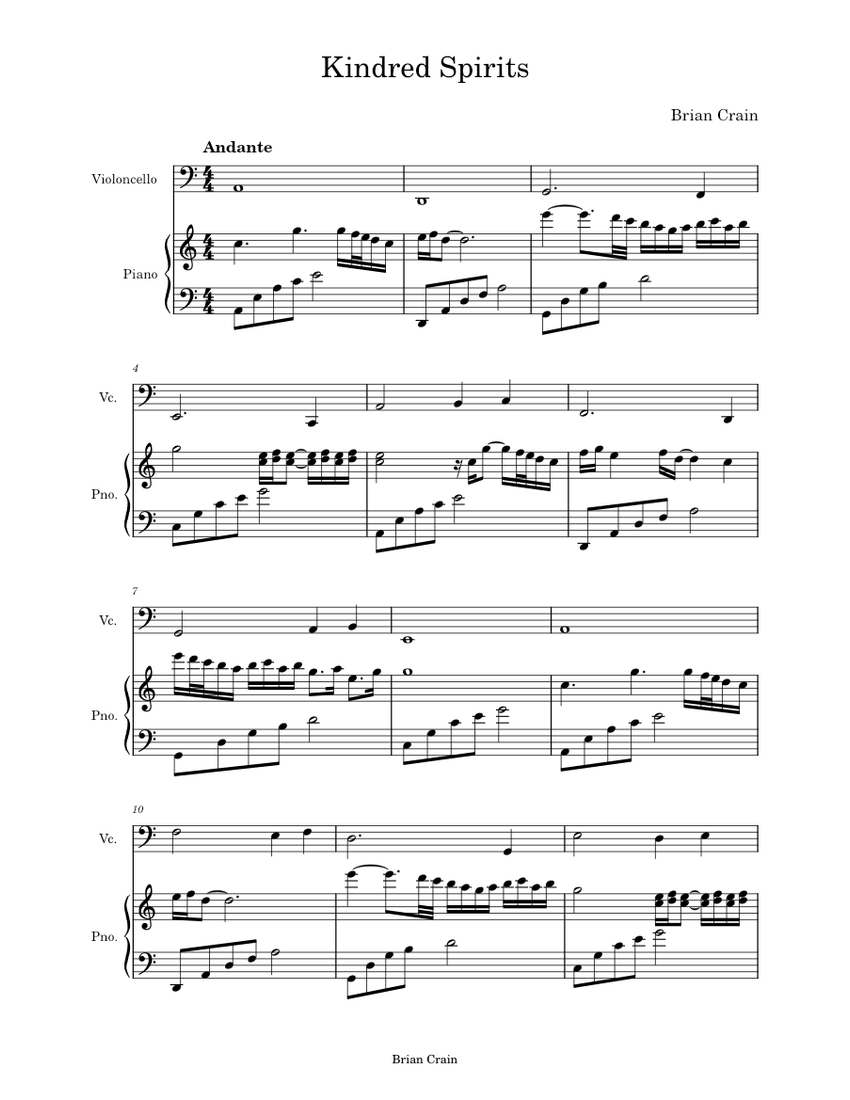 Kindred Spirits – Brian Crain Sheet music for Piano, Cello (Mixed Duet ...