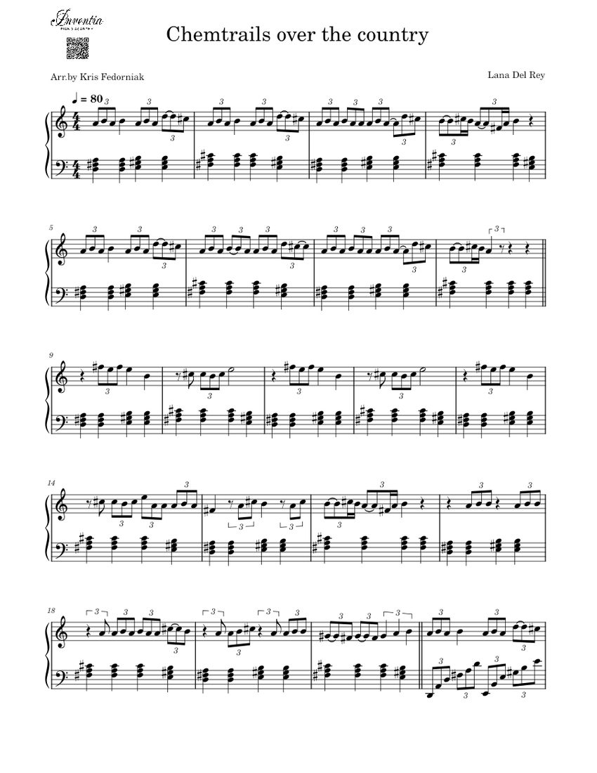 Lana Del Ray - Chemtrails over the country club Sheet music for Piano ...