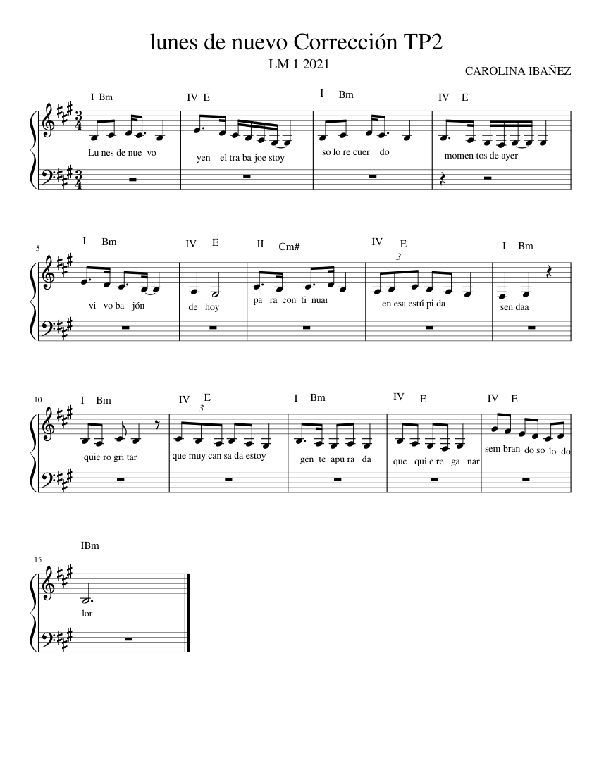 Muy cansado estoy – V8 lunes de nuevo Corrección TP2 Sheet music for Piano (Solo) Easy ...