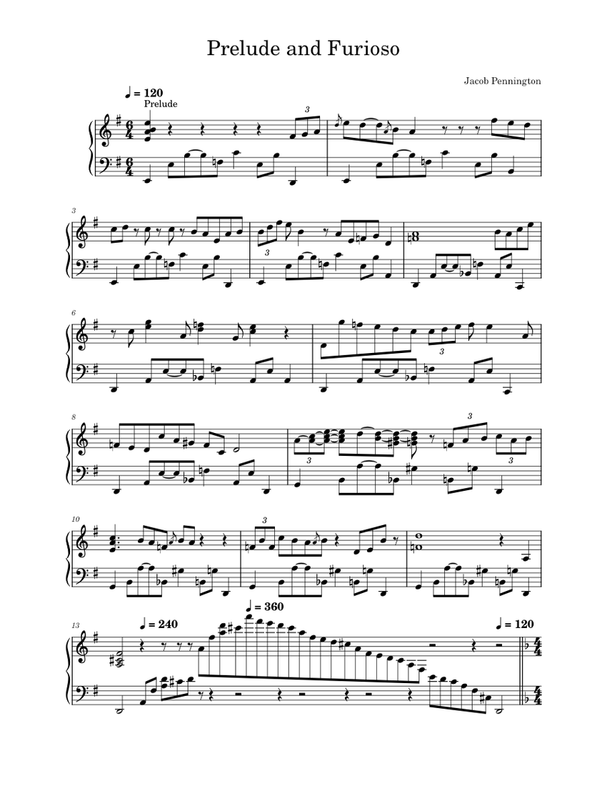 Prelude and Furioso by Jacob Pennington Sheet Music for Piano (Solo ...