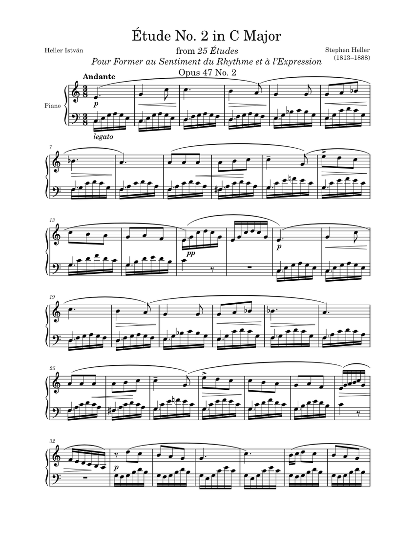 Étude Opus 47 No. 2 in C Major – Heller Sheet music for Piano (Solo ...
