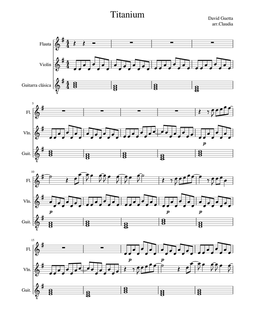 Titanium-David Guetta Sheet music for Flute, Violin, Guitar (Mixed Trio) | Musescore.com