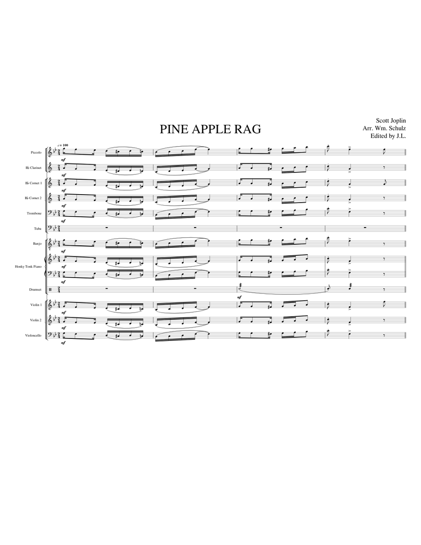 The Pineapple Rag Sheet music for Piano, Trombone, Cornet, Tuba & more ...