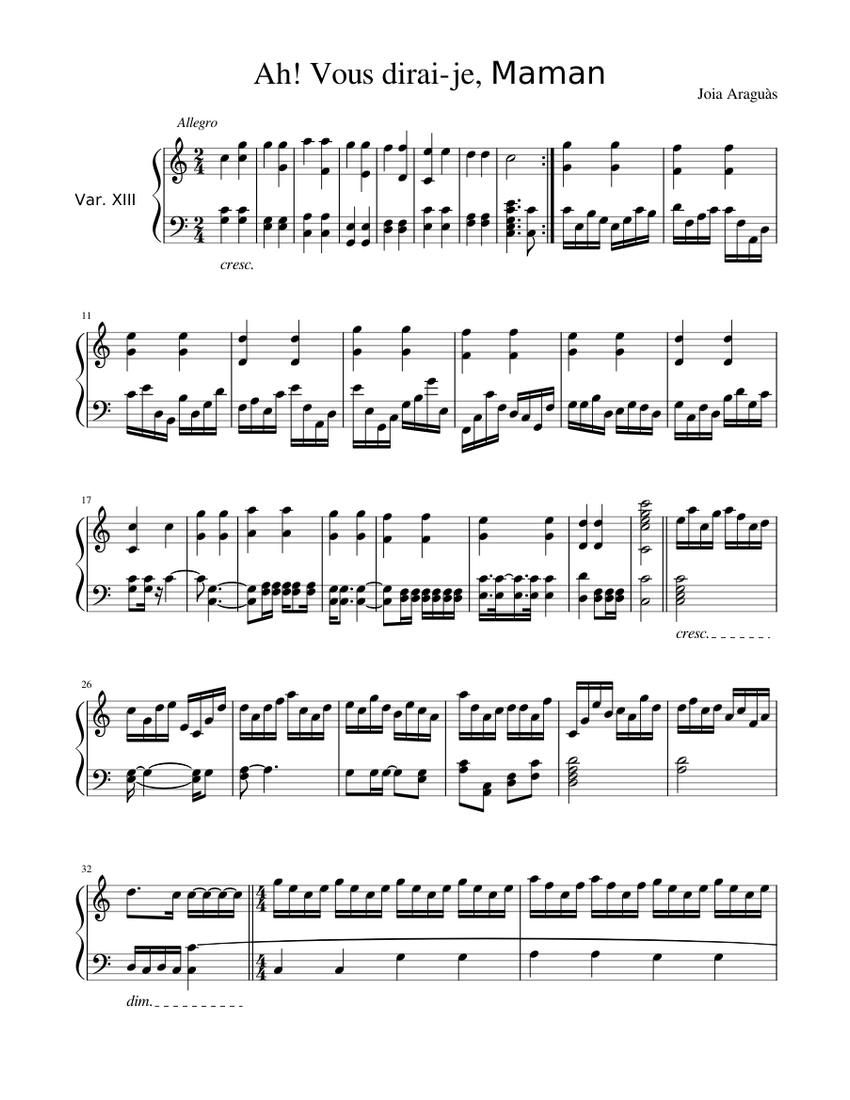 Ah! Vous dirai-je, Maman Sheet music for Piano (Solo) | Musescore.com