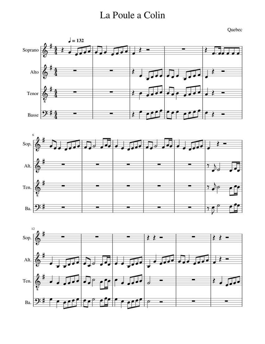 La Poule à Colin – Mes Souliers Sont Rouges Sheet Music for Piano (SATB ...