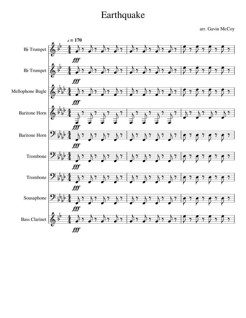 Earthquake Sheet music for Trombone, Clarinet bass, Trumpet in b-flat ...