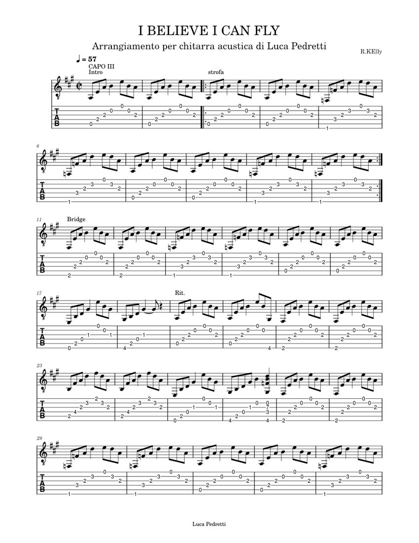 I Believe I Can Fly – R. Kelly Sheet Music and Tab for Guitar (Solo ...