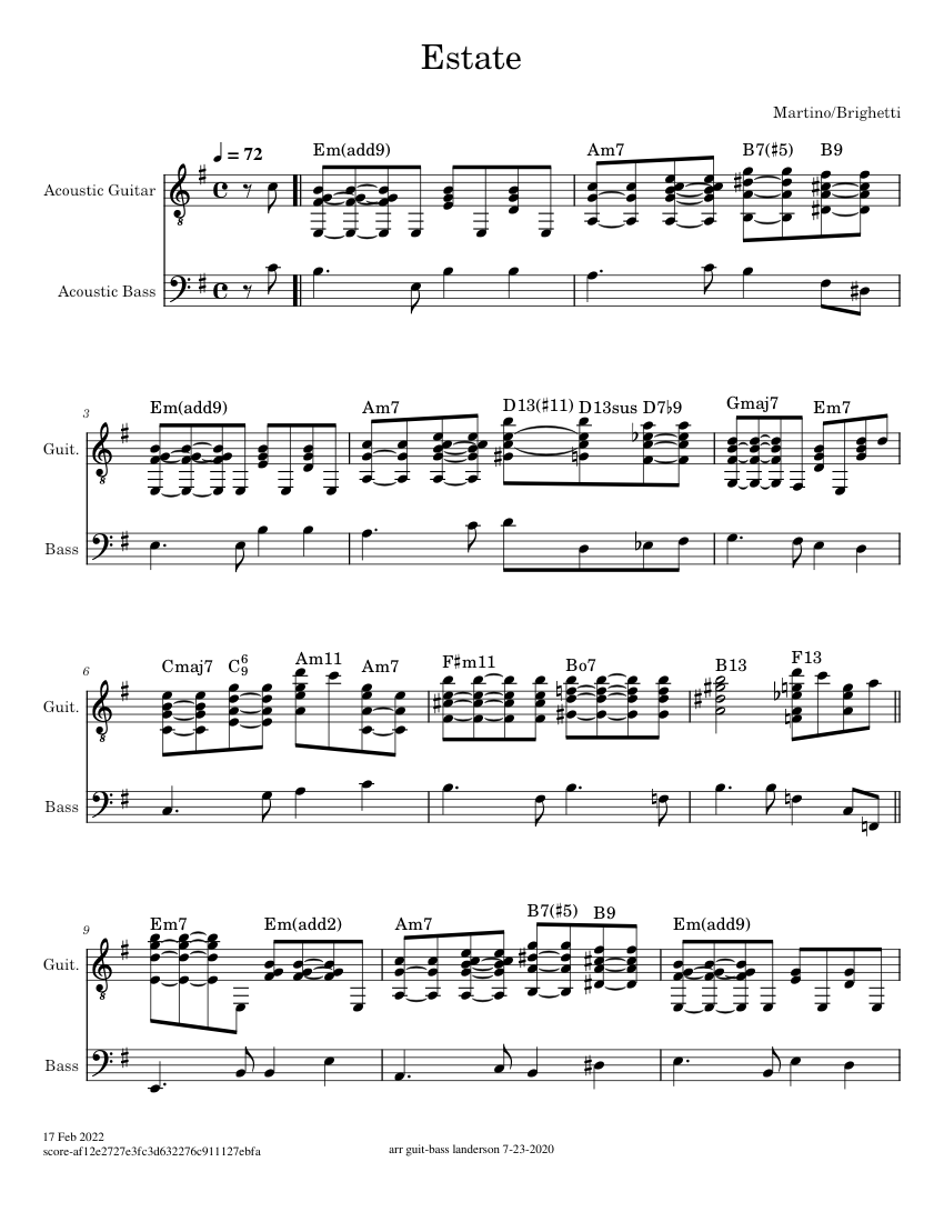Estate – Bruno Martino - Bruno Brighetti Sheet Music for Guitar, Bass guitar (Solo) | MuseScore.com
