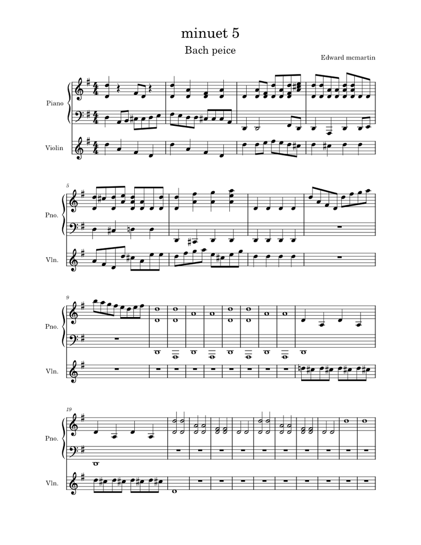 minuet 5 Sheet music for Piano, Violin (Solo) | Musescore.com