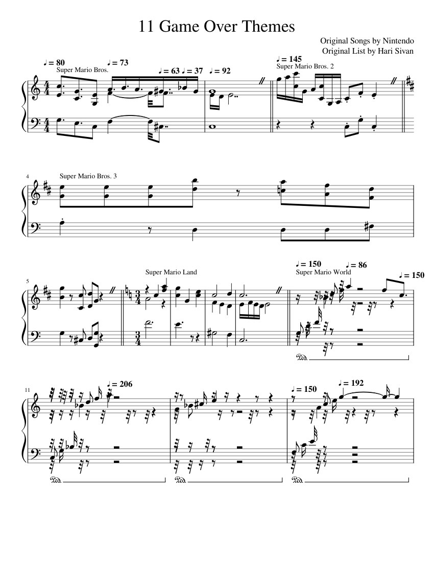 11 Game Over Themes Sheet Music for Piano (Solo) | MuseScore.com