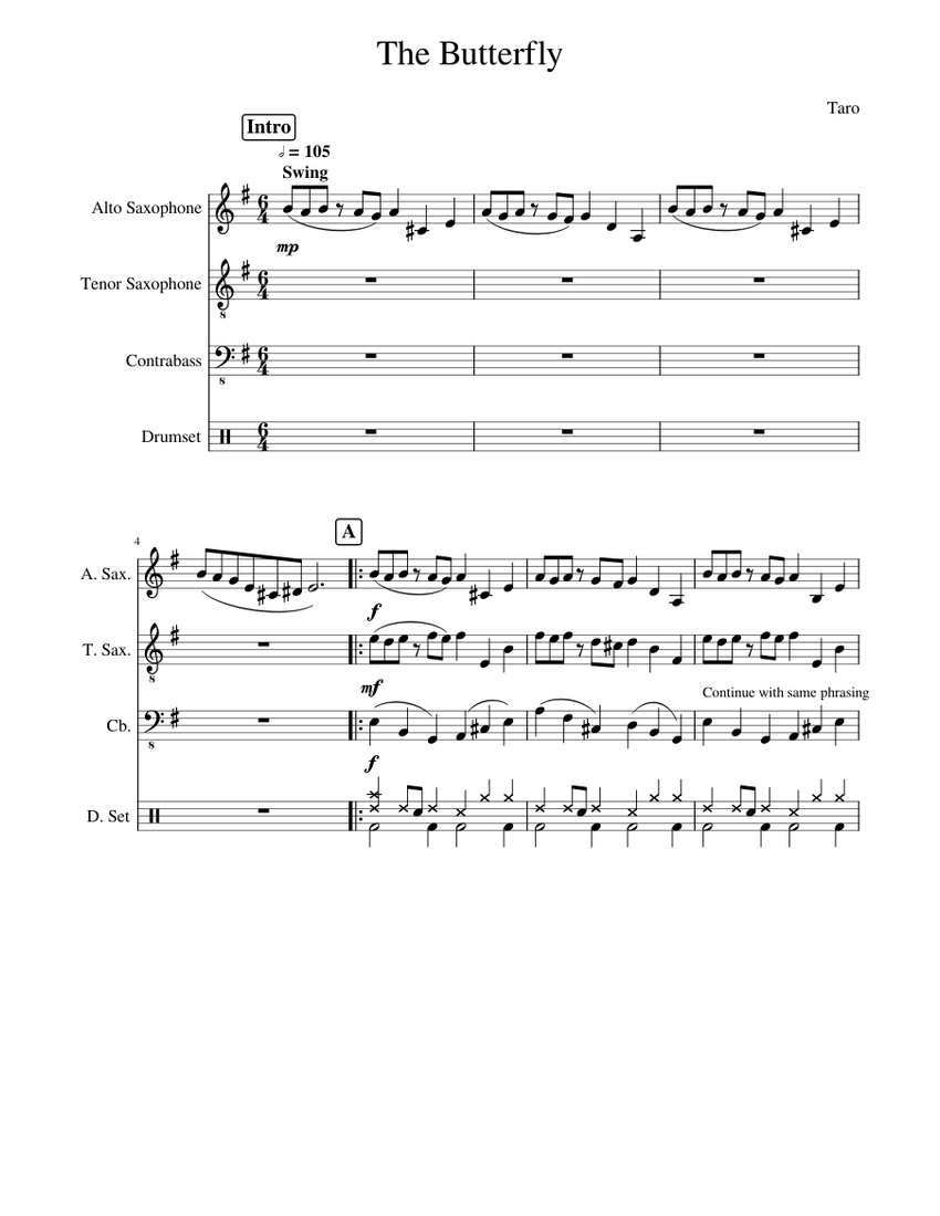 The Butterfly Sheet music for Saxophone alto, Saxophone tenor ...