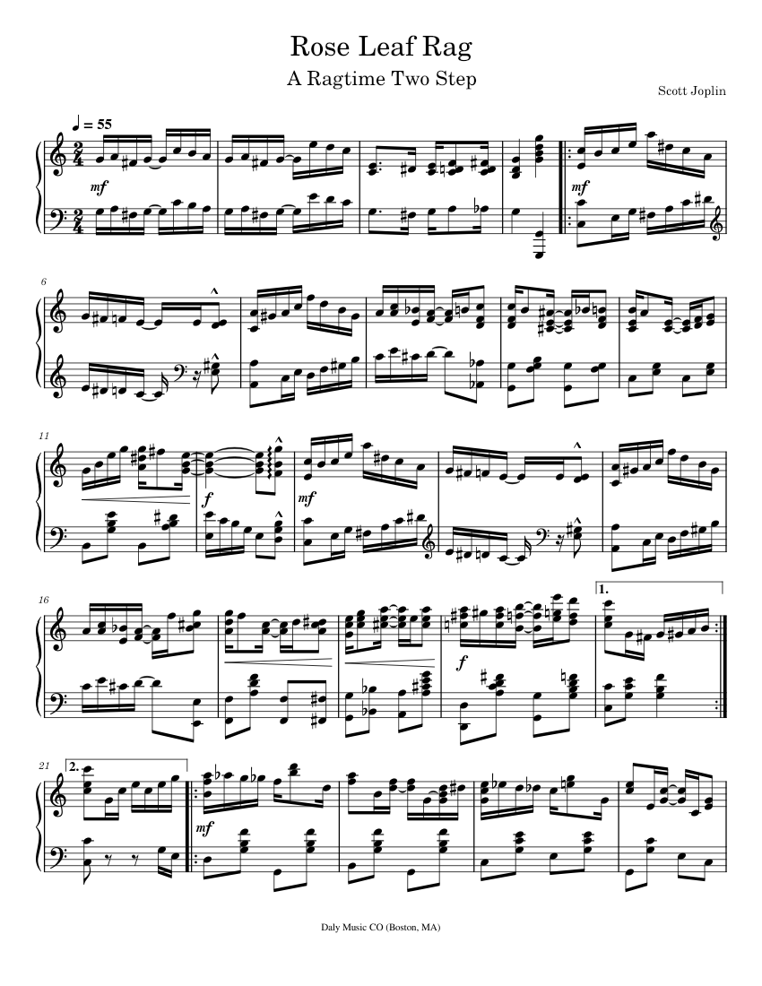 Rose Leaf Rag by Scott Joplin (1907) Sheet music for Piano (Solo ...