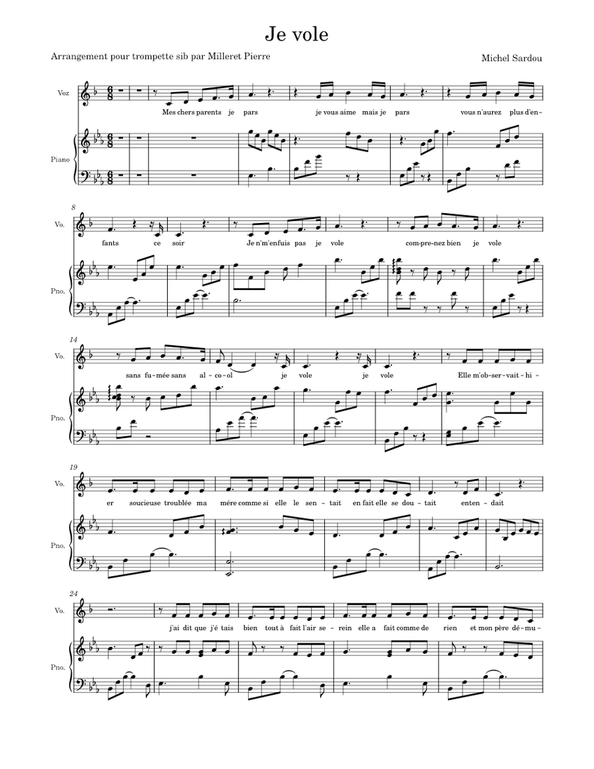 Je vole – Michel Sardou Michel Sardou - Je vole - accompagnement pour ...