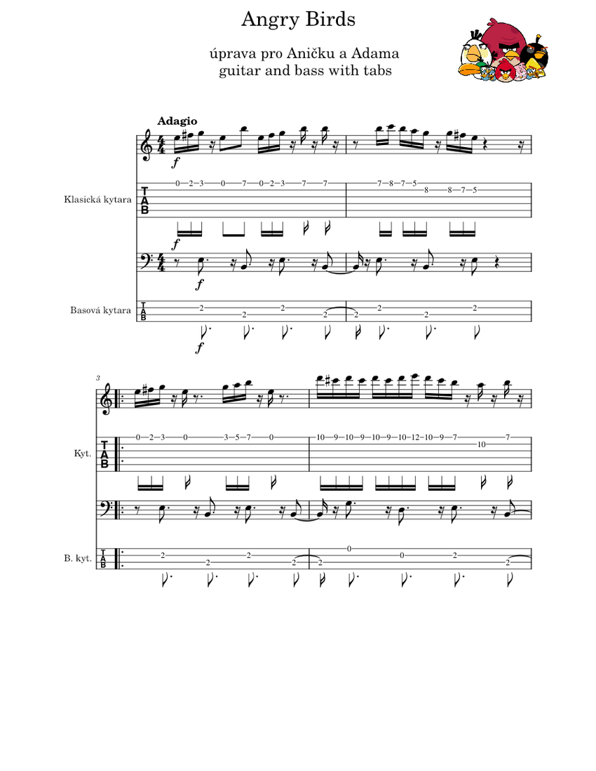 Angry birds theme - guitar and bass with tabs Sheet Music for Guitar ...