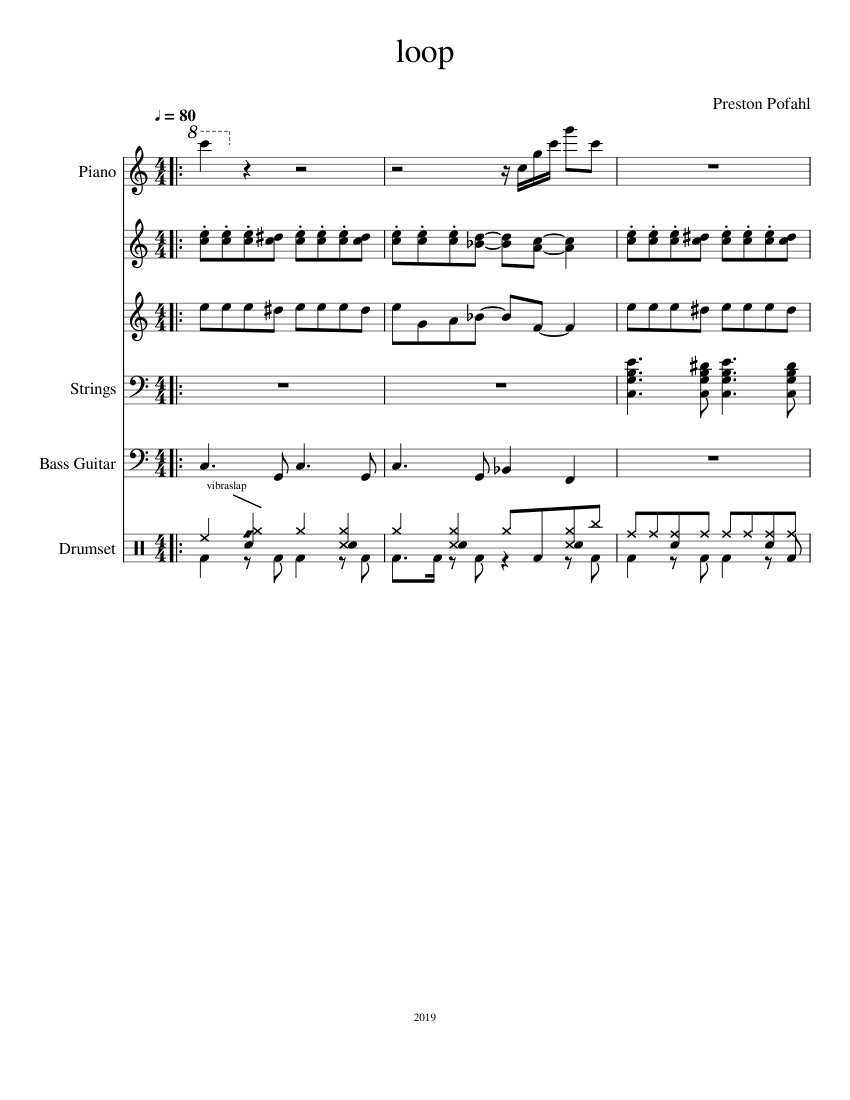 Fun loop Sheet music for Piano, Bass guitar, Drum group, Strings group ...