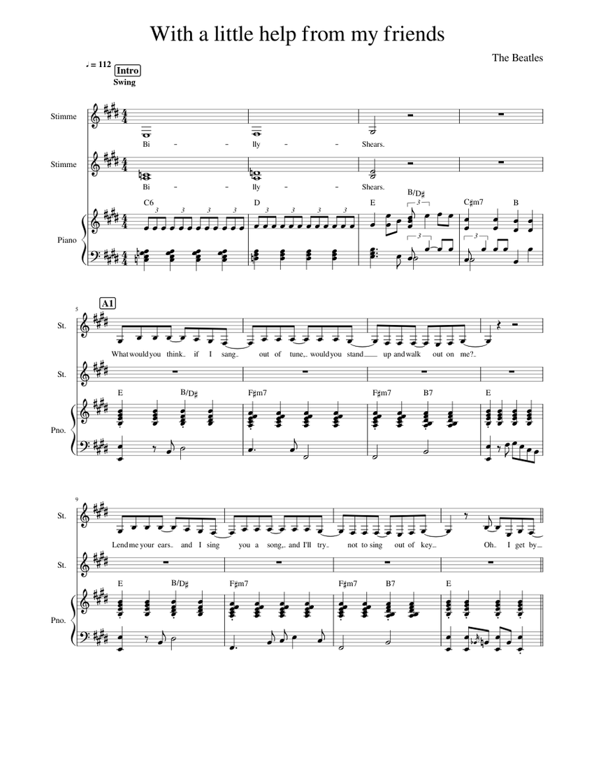 With a little help from my friends Sheet Music with Chords for Piano ...