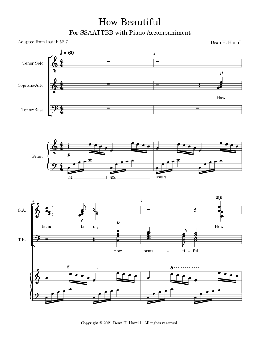 How Beautiful - Dean H. Hamill Sheet Music with Chords for Piano ...