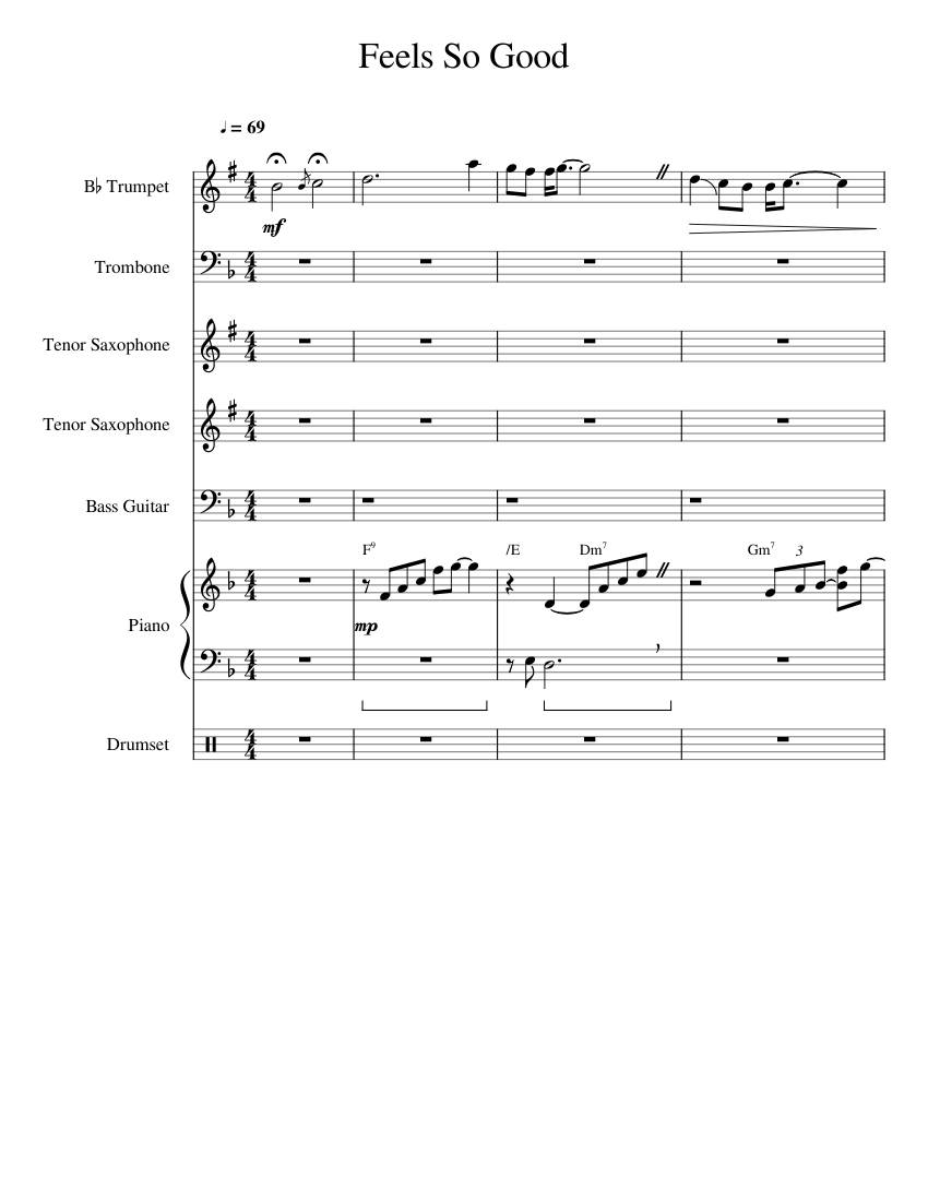 Feels So Good Sheet Music for Piano, Trombone, Saxophone tenor, Trumpet in b-flat & more ...