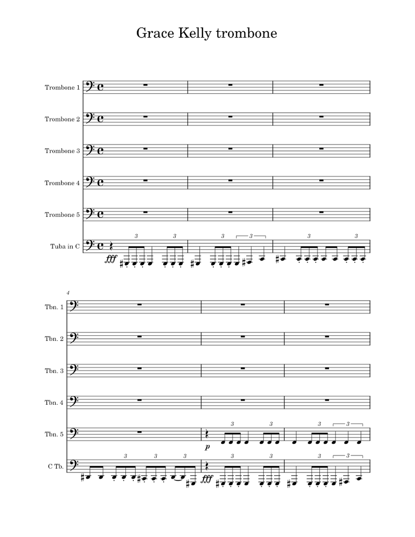 Grace Kelly trombone Sheet Music for Trombone, Tuba (Brass Ensemble ...