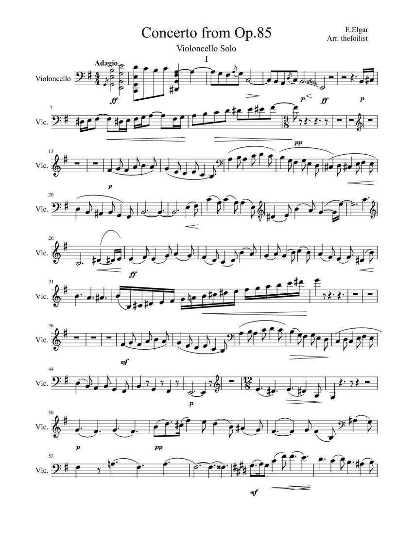 Elgar's Cello Concerto_from_Op.85 basstreble Sheet Music for Cello ...