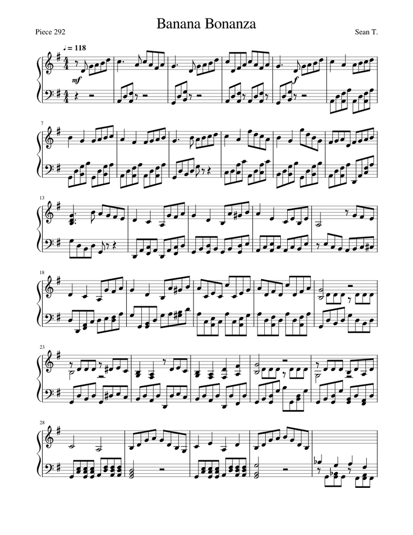 Banana Bonanza Sheet music for Piano (Solo) | Musescore.com