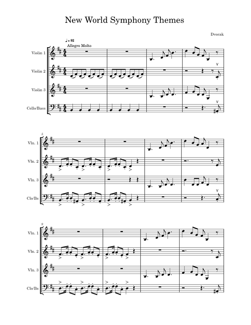 New world symphony theme – Antonín Dvořák Sheet Music for Violin, Cello ...