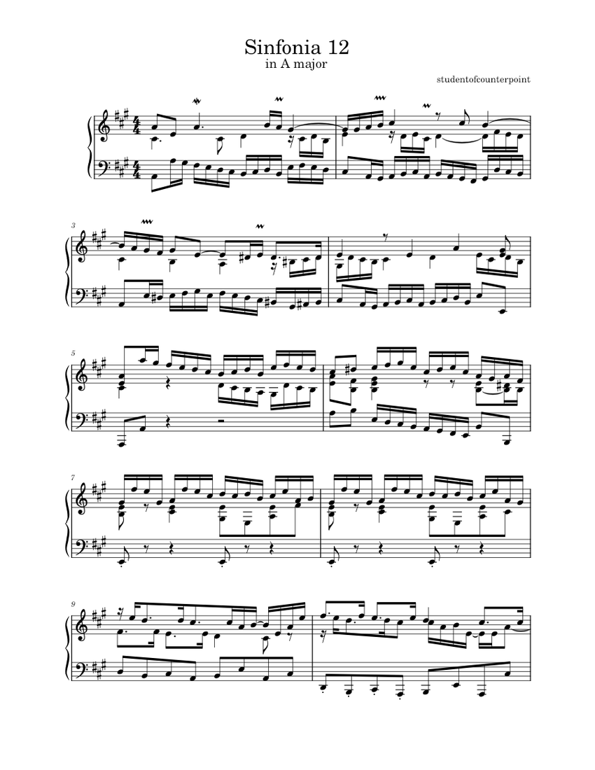 Sinfonia 12 Sheet music for Piano (Solo) | Musescore.com