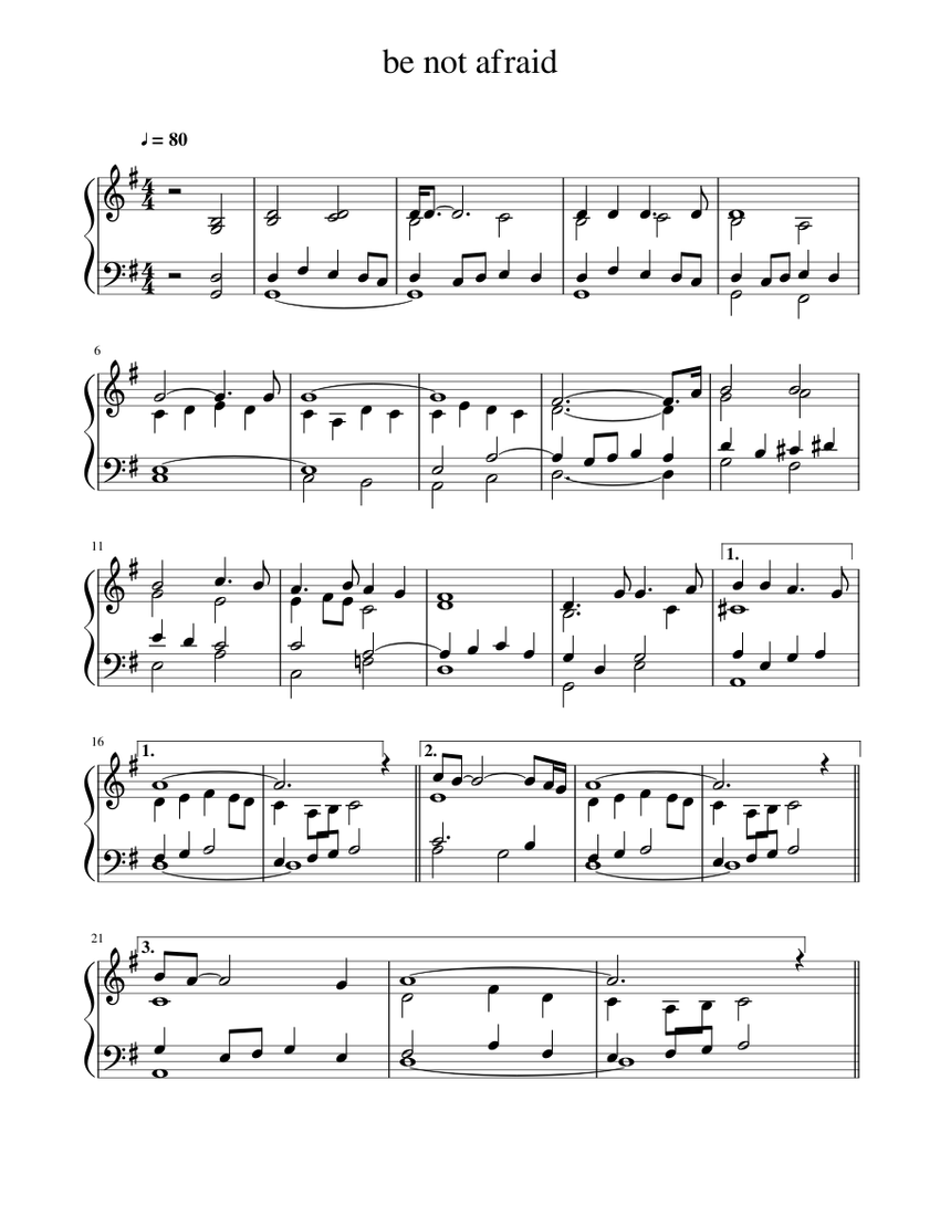 be not afraid Sheet Music for Piano (Solo) easy | MuseScore.com
