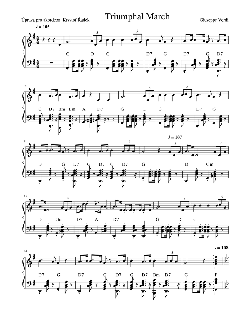 Triumphal March Sheet Music with Chords for Piano (Piano Duo ...