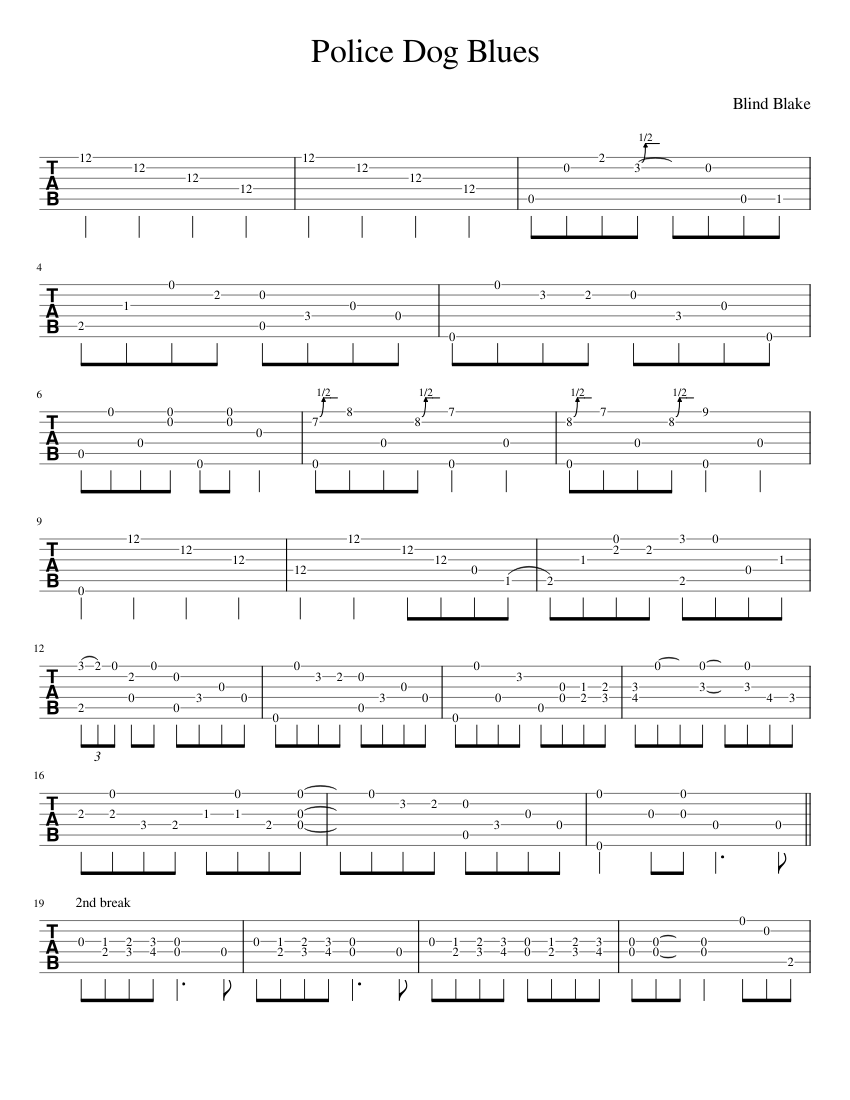 Police Dog Blues -Blind Blake Sheet Music and Tab for Guitar (Solo ...