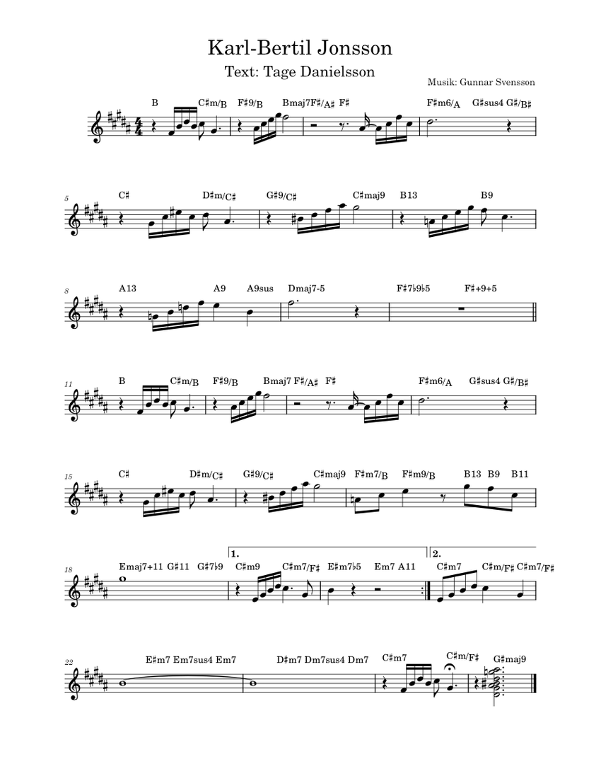 Karl-Bertil Jonssons Julafton – Gunnar Svensson Sheet Music with Chords for Saxophone alto (Solo ...