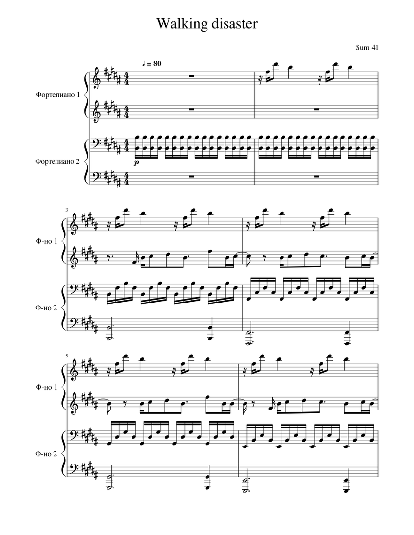 Walking Disaster - Sum 41 Sheet Music for Piano (Piano Duo) | MuseScore.com