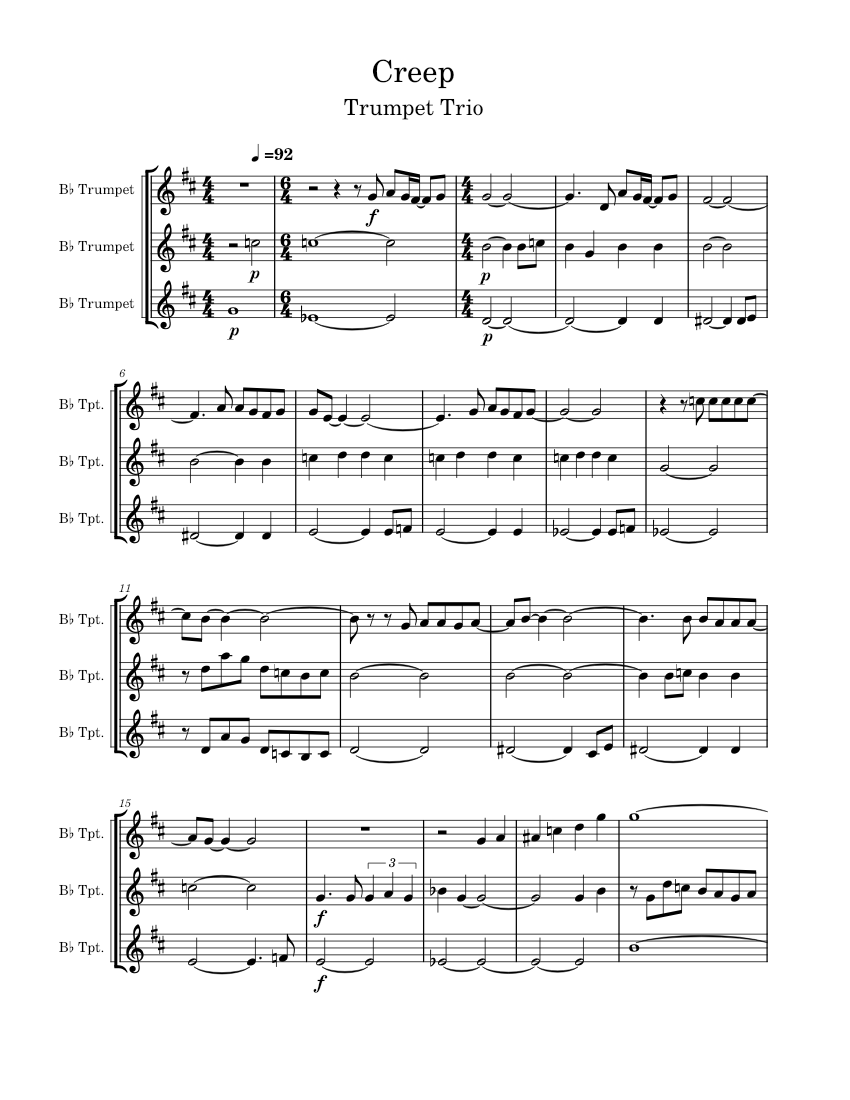 Creep – Bluecoats Creep Sheet music for Trumpet in b-flat (Mixed Trio ...