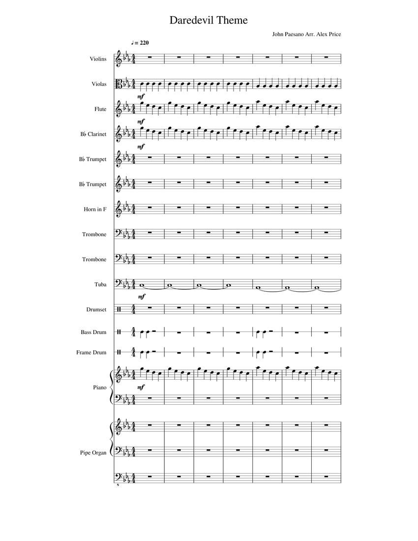 The Daredevil Theme (For Orchestra) Sheet music for Piano, Trombone ...