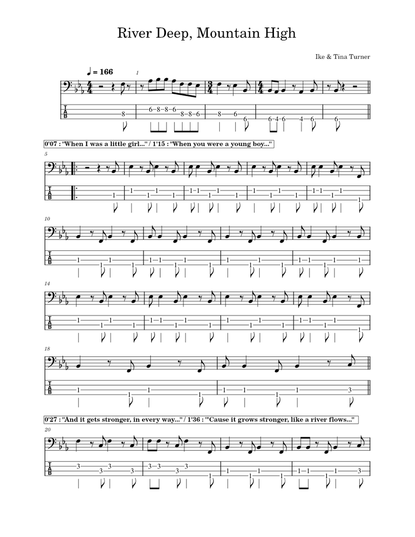 River deep mountain high – Ike & Tina Turner River Deep, Mountain High Sheet music for Bass ...