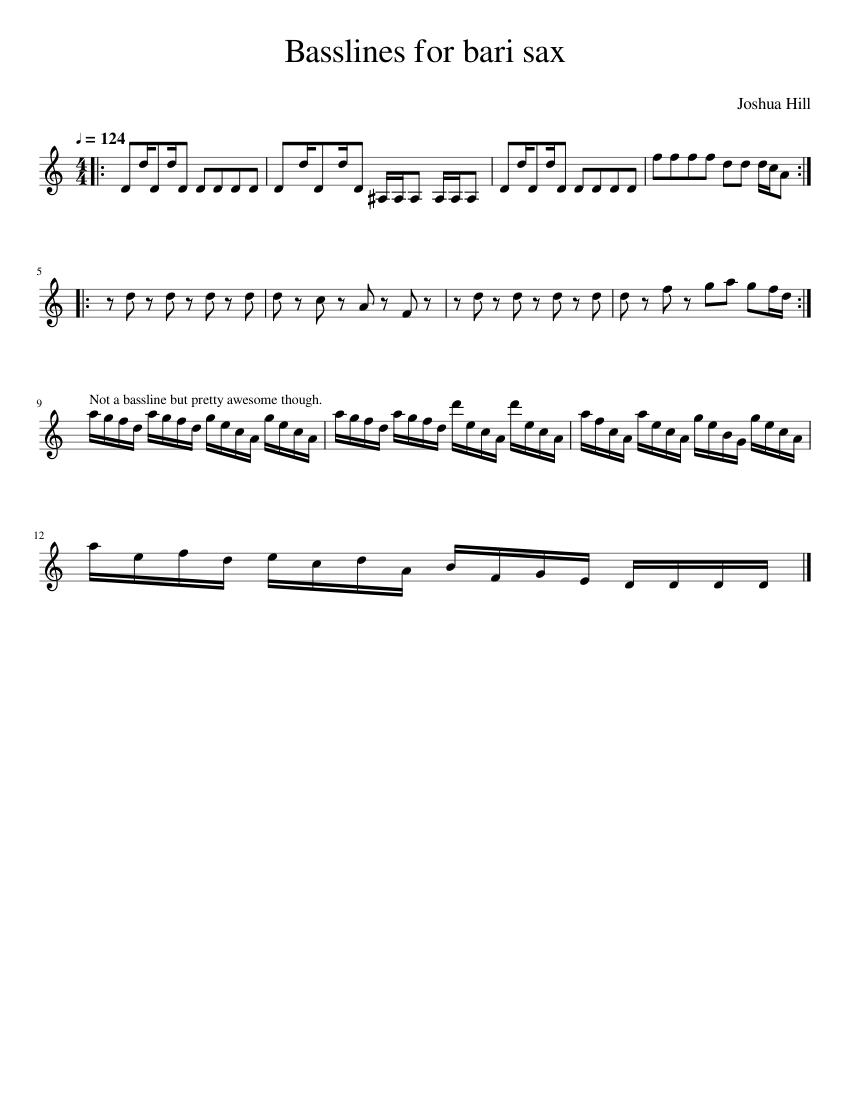 Basslines for bari sax Sheet Music for Saxophone baritone (Solo ...
