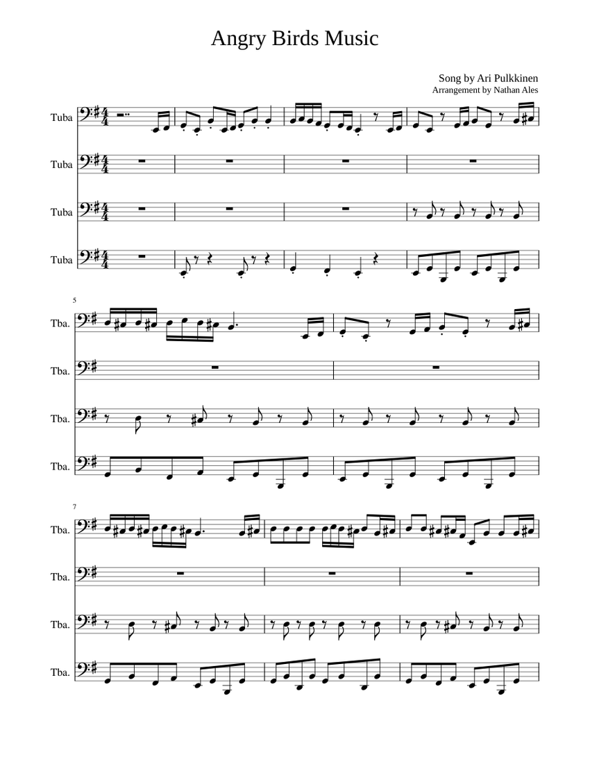 Angry Birds Tuba Quartet Sheet Music for Tuba (Brass Quartet ...