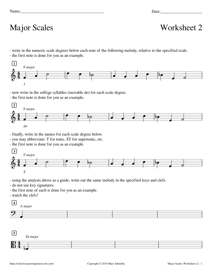 Major Scales (Worksheet 2) Sheet Music for Piano (Solo) Easy ...