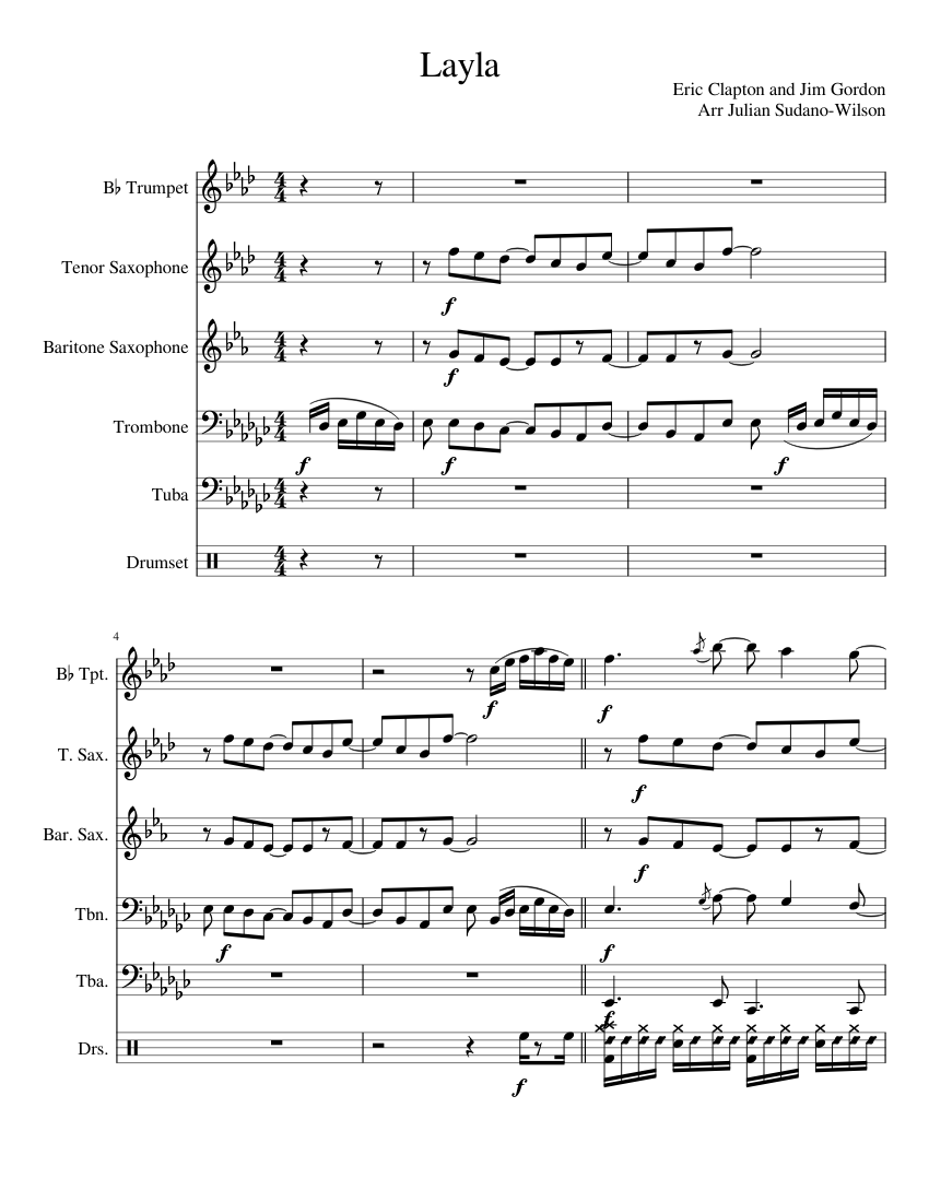 Layla Sheet music for Trombone, Tuba, Saxophone tenor, Saxophone ...