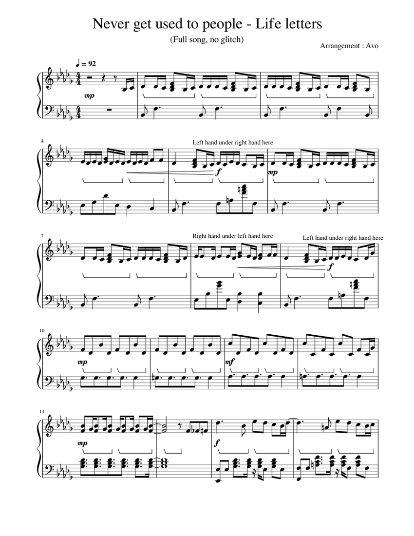 Never get used to people - Life letters Sheet Music for Piano (Solo ...