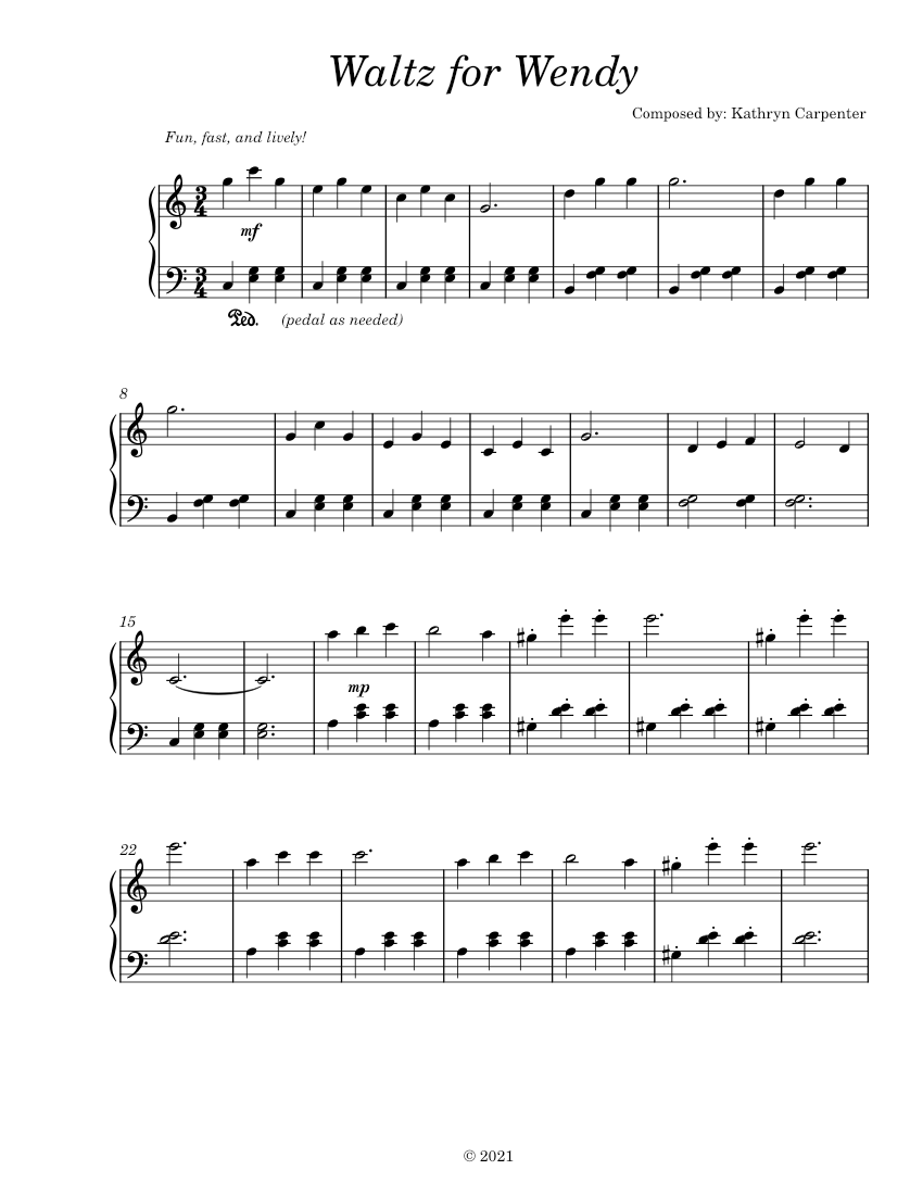 Watlz for Wendy Sheet music for Piano (Solo) | Musescore.com