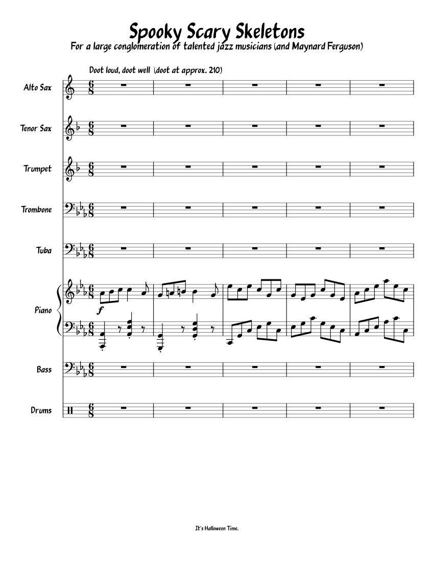 Spooky Scary Skeletons Sheet music for Piano, Trombone, Tuba, Saxophone ...