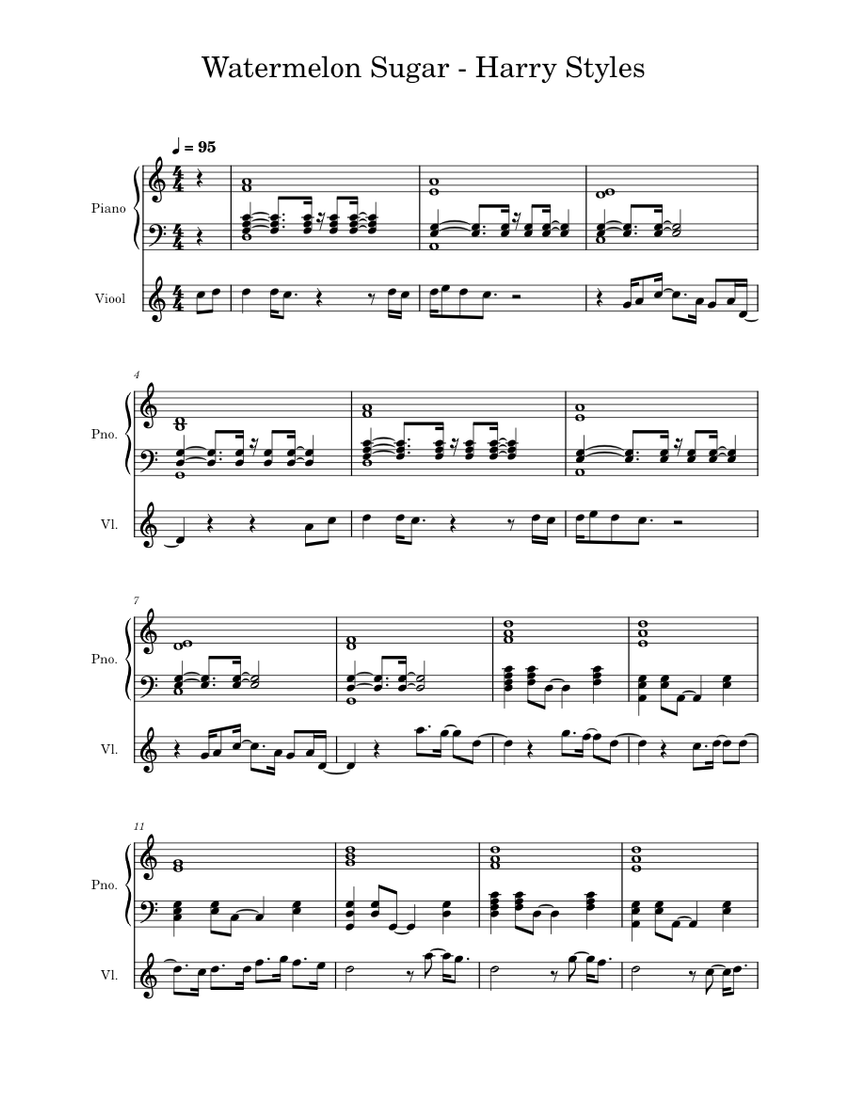 Watermelon Sugar - Harry Styles Sheet music for Piano, Violin (Piano ...