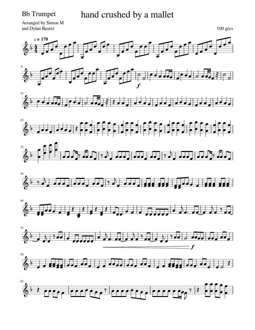 hand crushed by a mallet - 100 gecs Sheet music for Trumpet in b-flat ...
